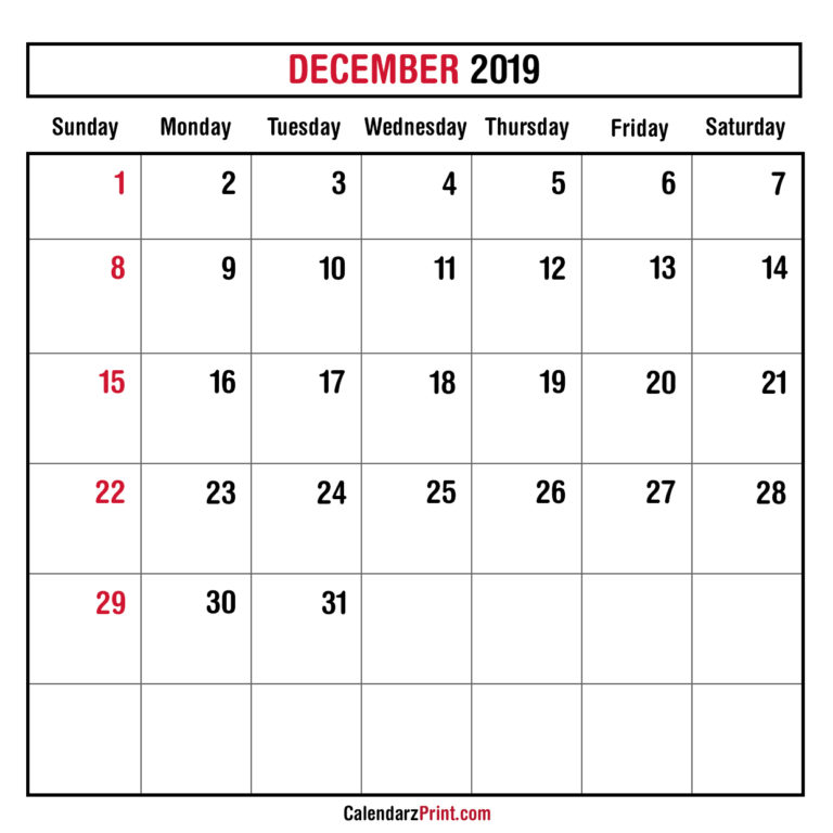 Monthly Planner December 2019 – Printable – Monthly Calendar – Free ...