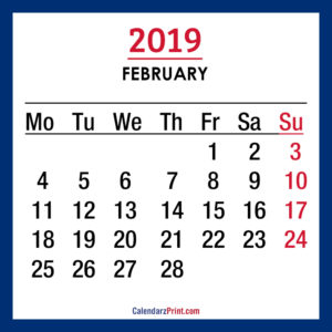 2019 Calendar – Printable – Monthly Calendar – Free – Monday Start ...
