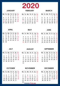 2020 Calendar Printable Free with USA Holidays – A4 Paper Size – Blue ...