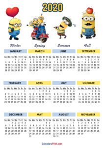 2020 Calendar – Printable Free – Minions Calendars – Sunday Start ...