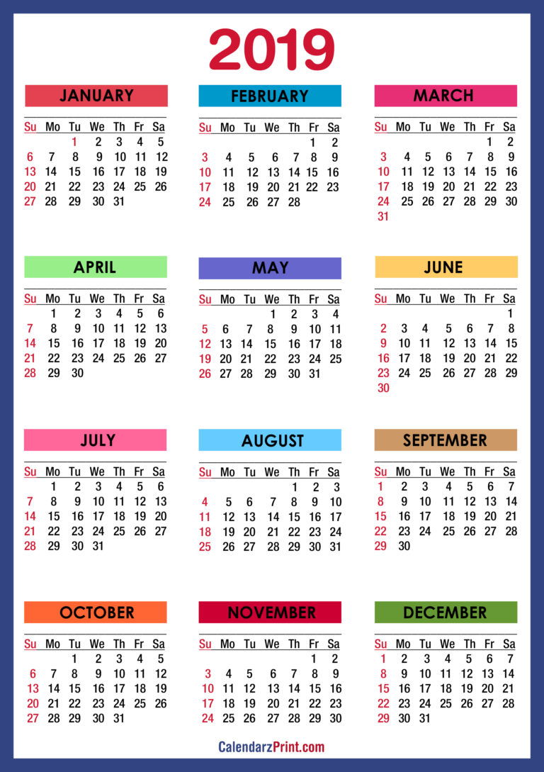 2019 Calendars – CalendarzPrint | Free Calendars, Printable Calendars