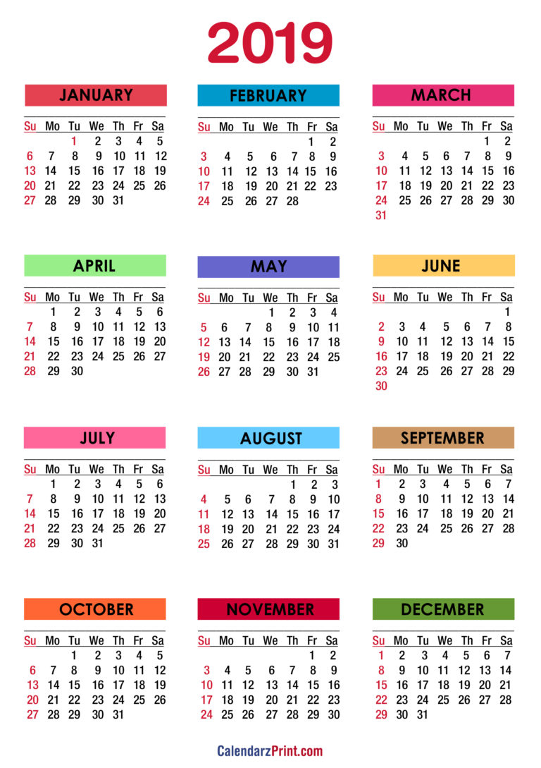 2019 Calendars – CalendarzPrint | Free Calendars, Printable Calendars