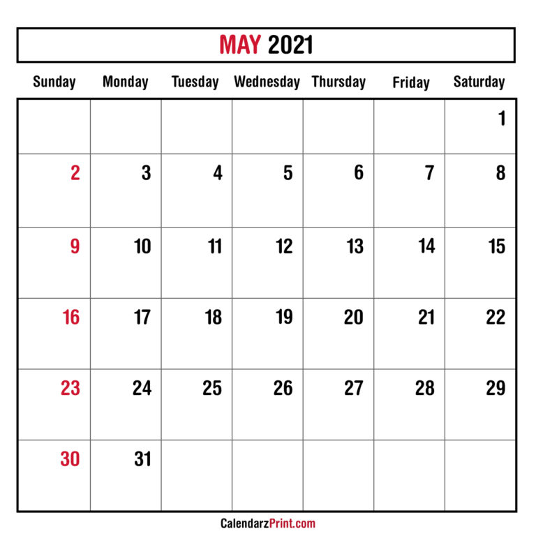 May 2021 Monthly Planner Calendar, Printable Free – Sunday Start ...