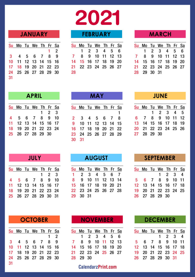 2020 Calendar Printable Free, Horizontal, HD, Turquoise Blue ...
