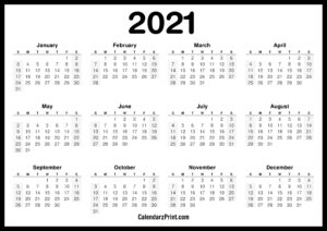 2021 Calendar Printable Free, Horizontal, HD, Black – CalendarzPrint ...